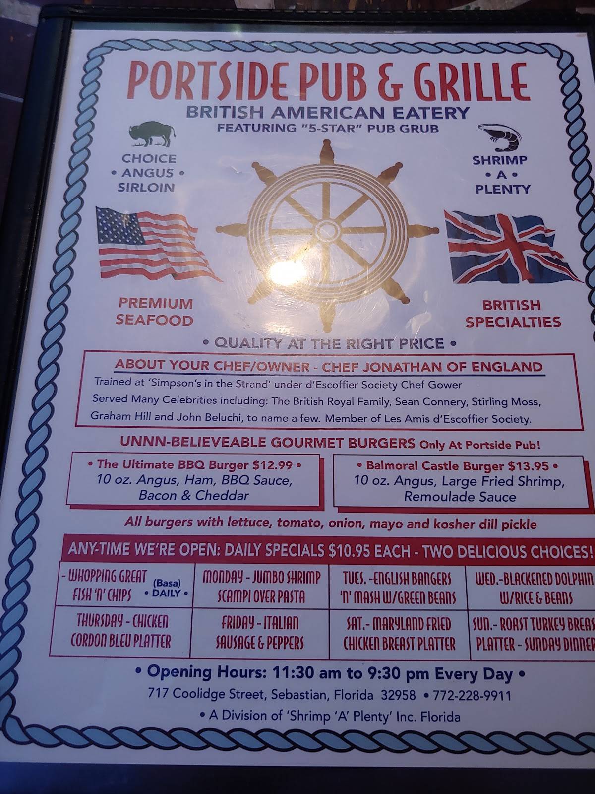 Menu at Portside Pub & Grille, Sebastian