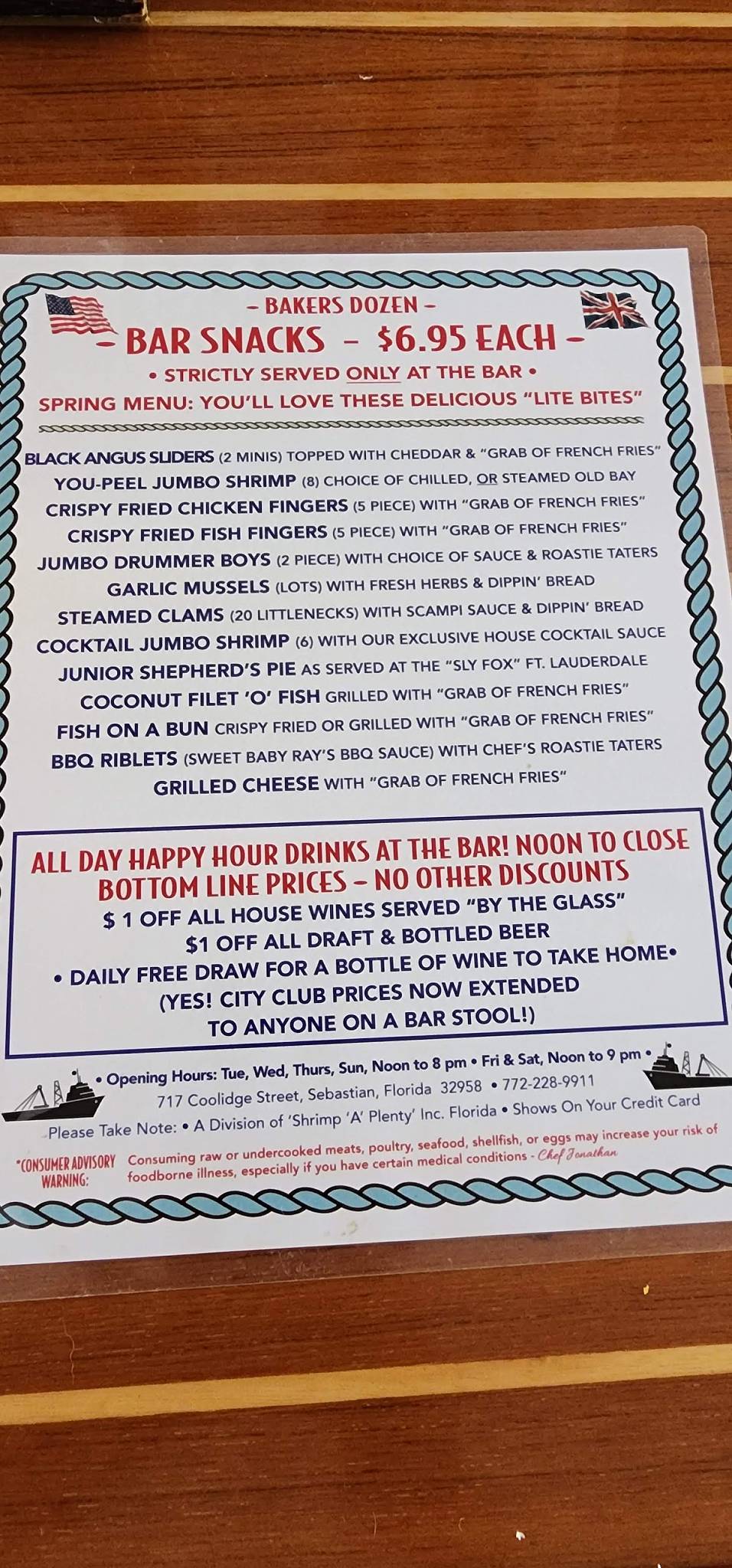 Menu at Portside Pub & Grille, Sebastian