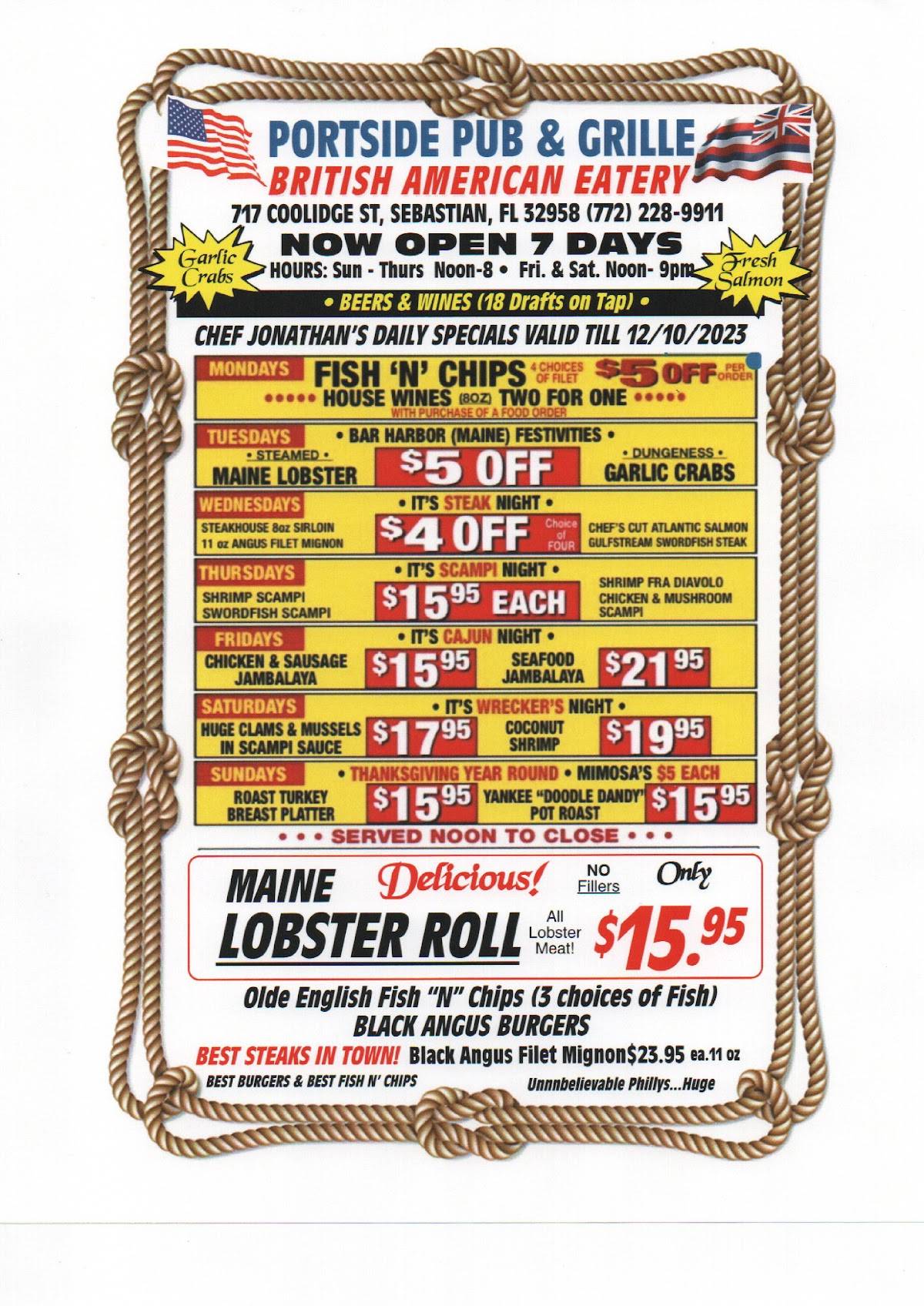 Menu at Portside Pub & Grille, Sebastian