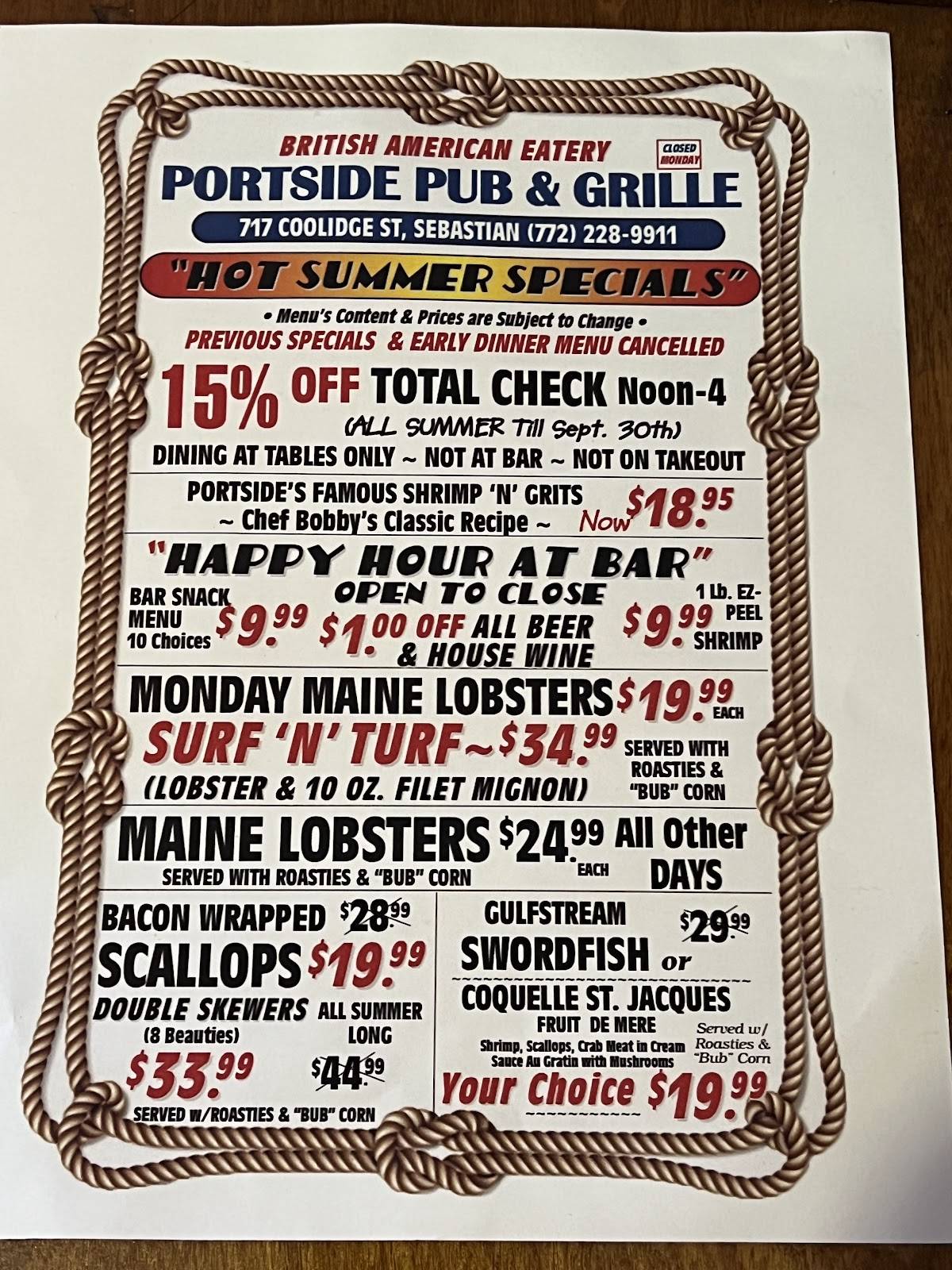 Menu at Portside Pub & Grille, Sebastian