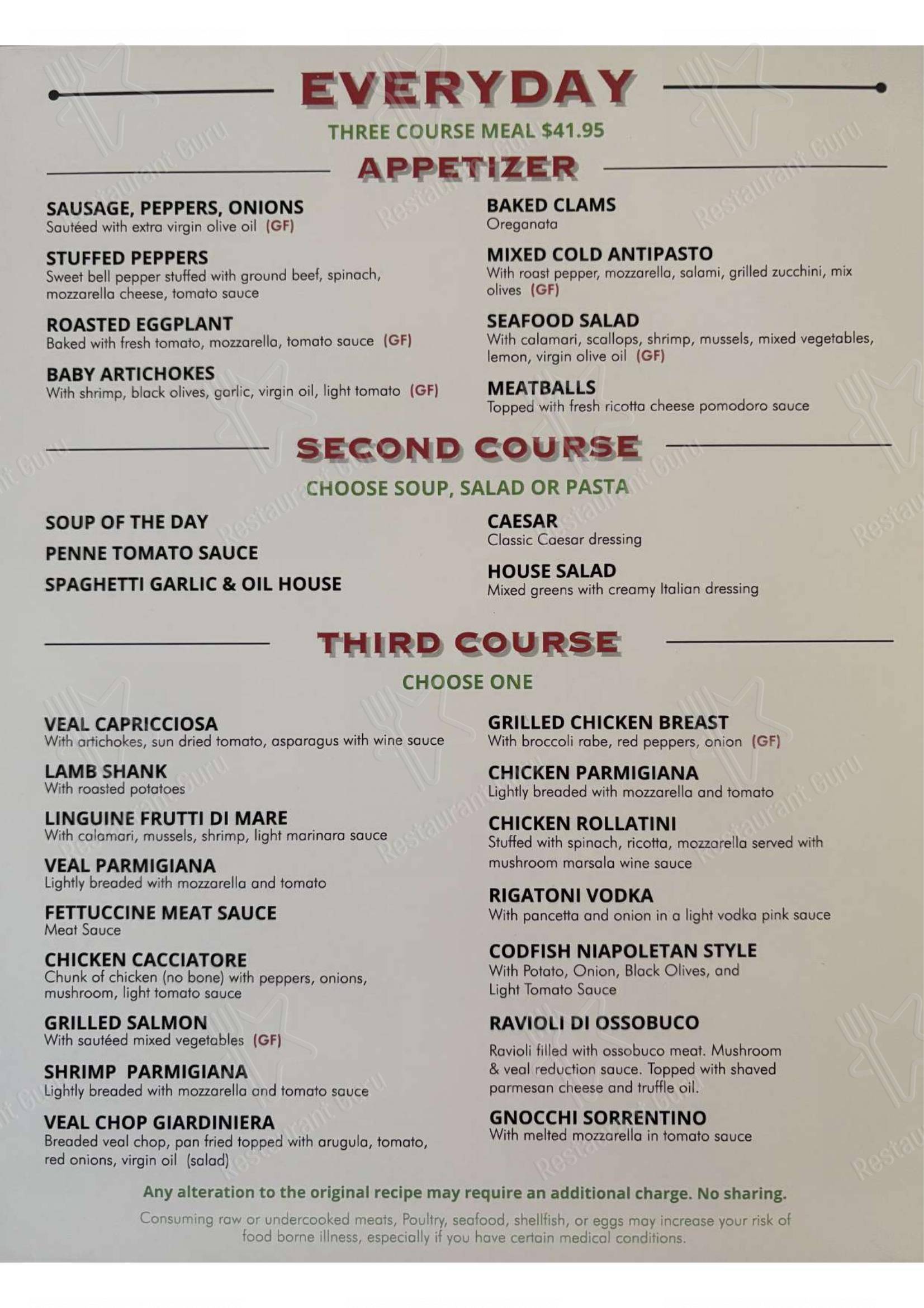 Menu at Positano Italian Restaurant, Boca Raton