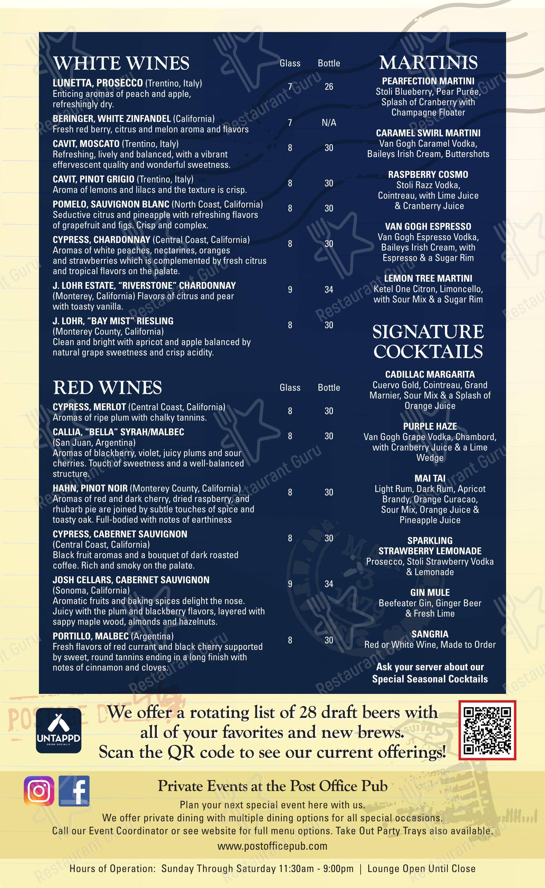 Menu at Post Office Pub Restaurant, Grafton