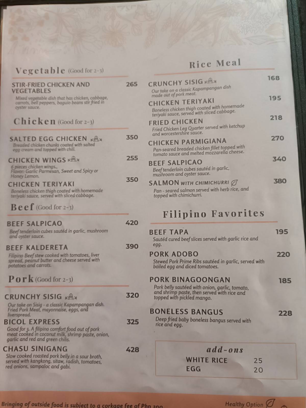 Menu at Pots & Kettles restaurant, Bay