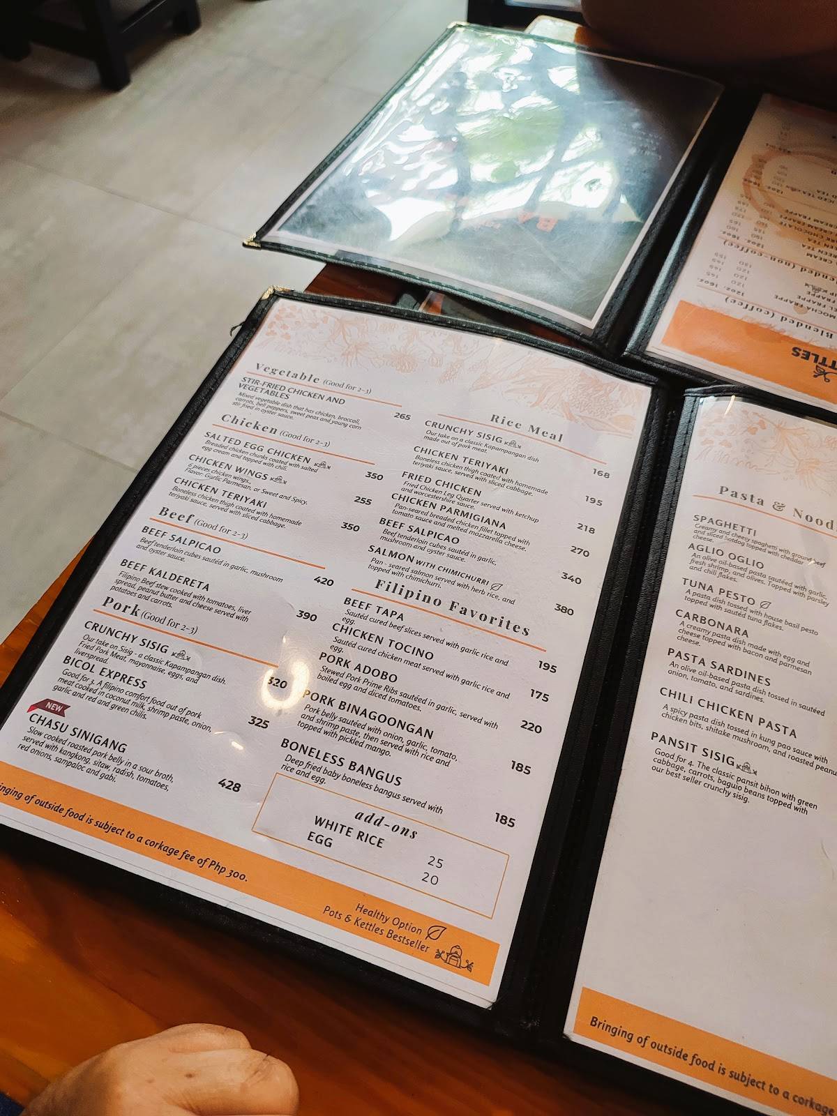 Menu at Pots & Kettles restaurant, Bay