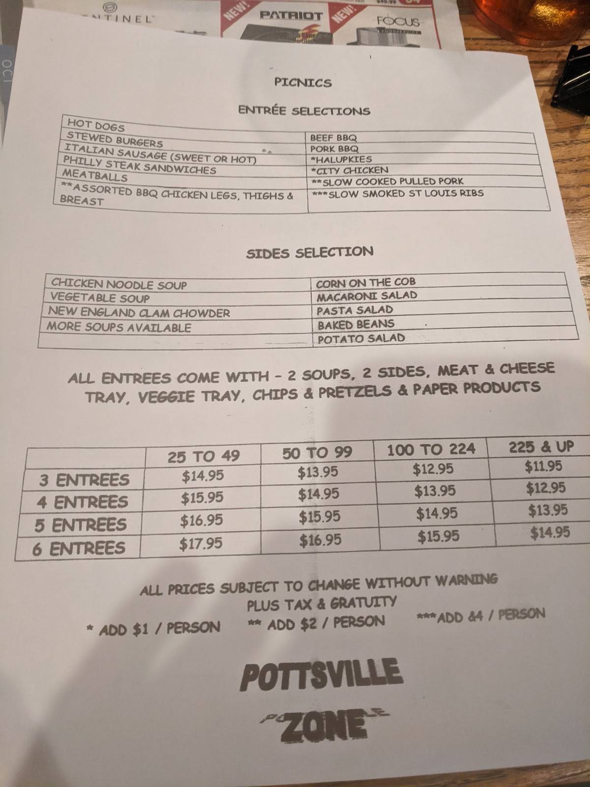 Menu at Pottsville Zone pub & bar, Pottsville