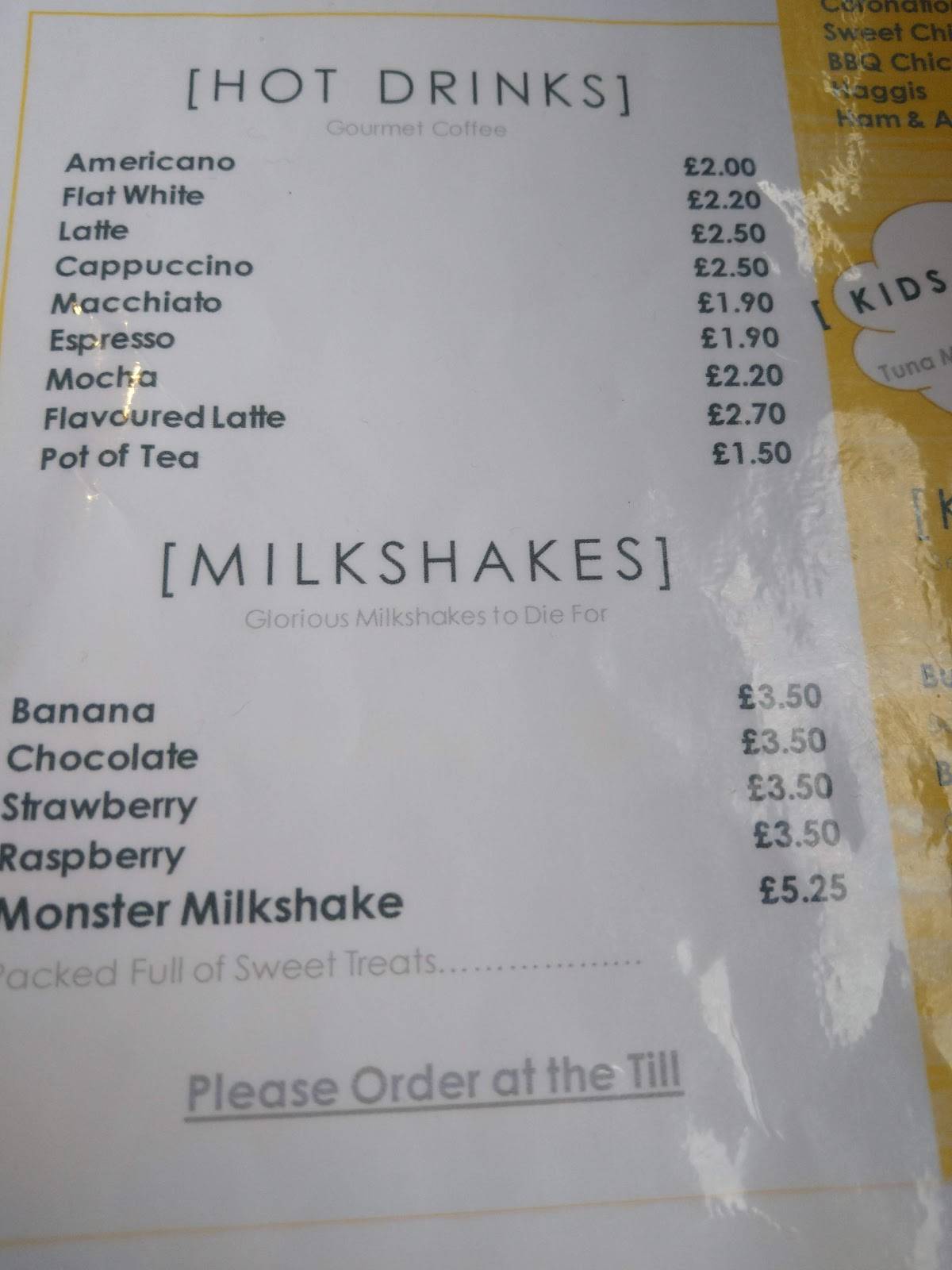 Menu at Powmill Milk Bar LTD, England, Rumbling Bridge