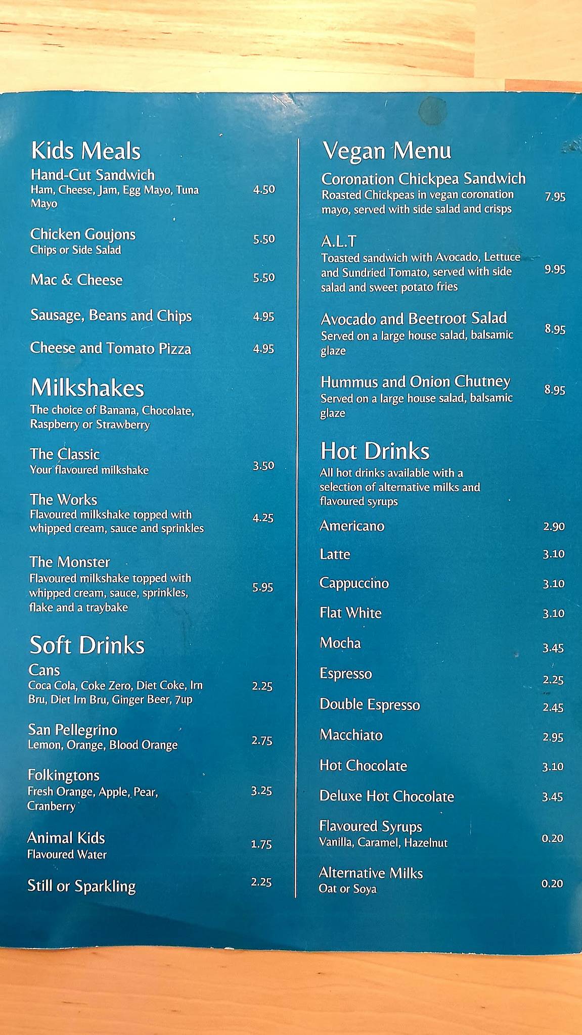 Menu at Powmill Milk Bar LTD, England, Rumbling Bridge