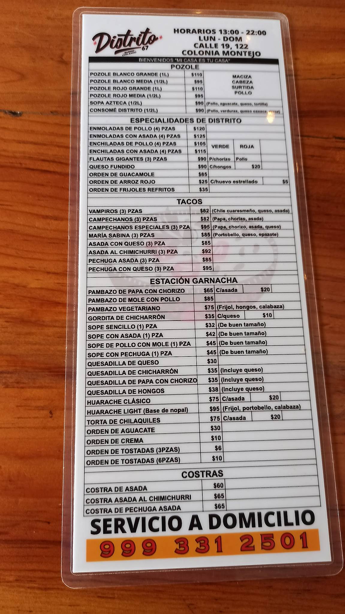Menu at Pozolería Distrito 67 restaurant, Merida