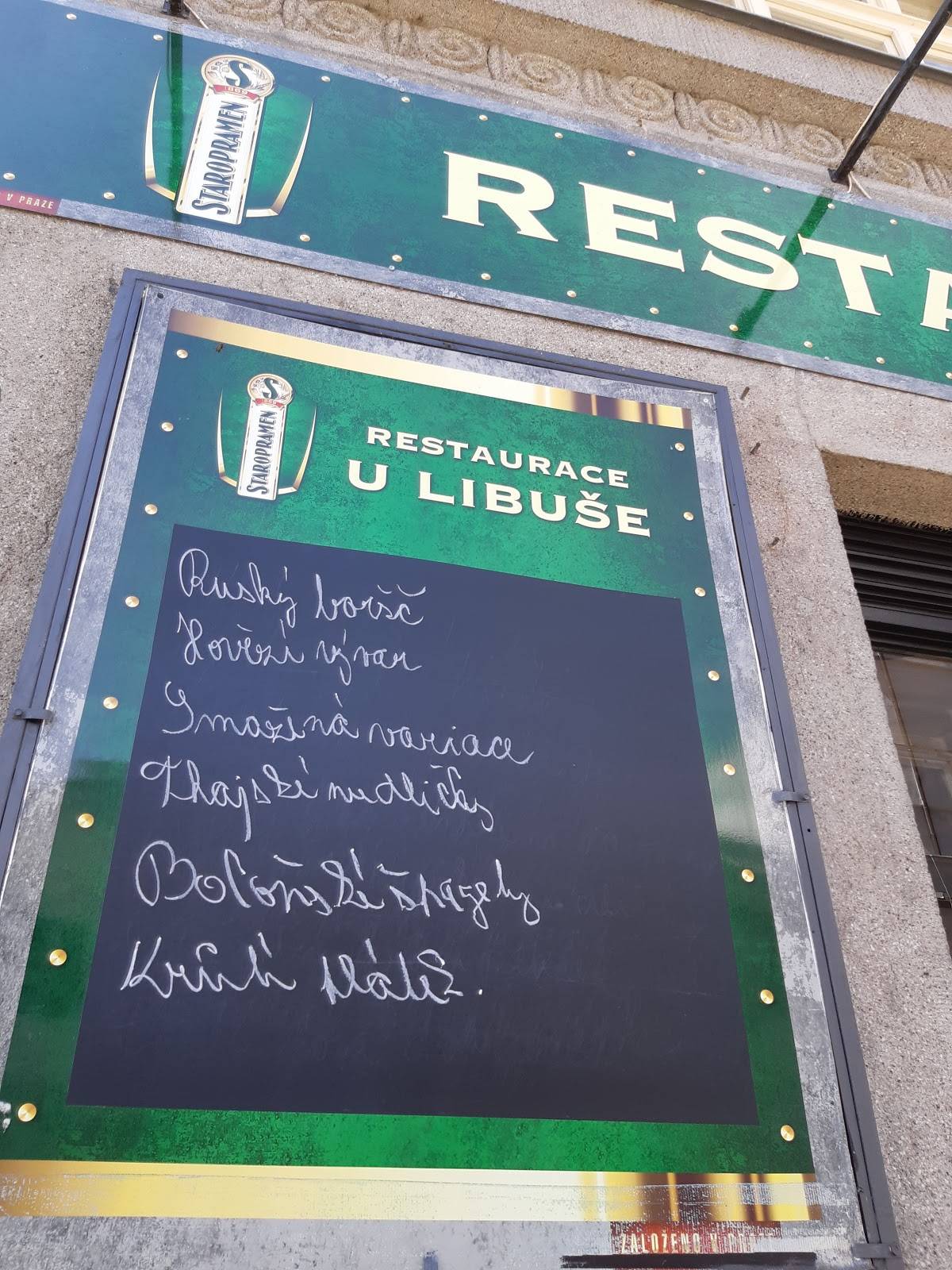 Menu at Restaurace U Libuše restaurant, Prague