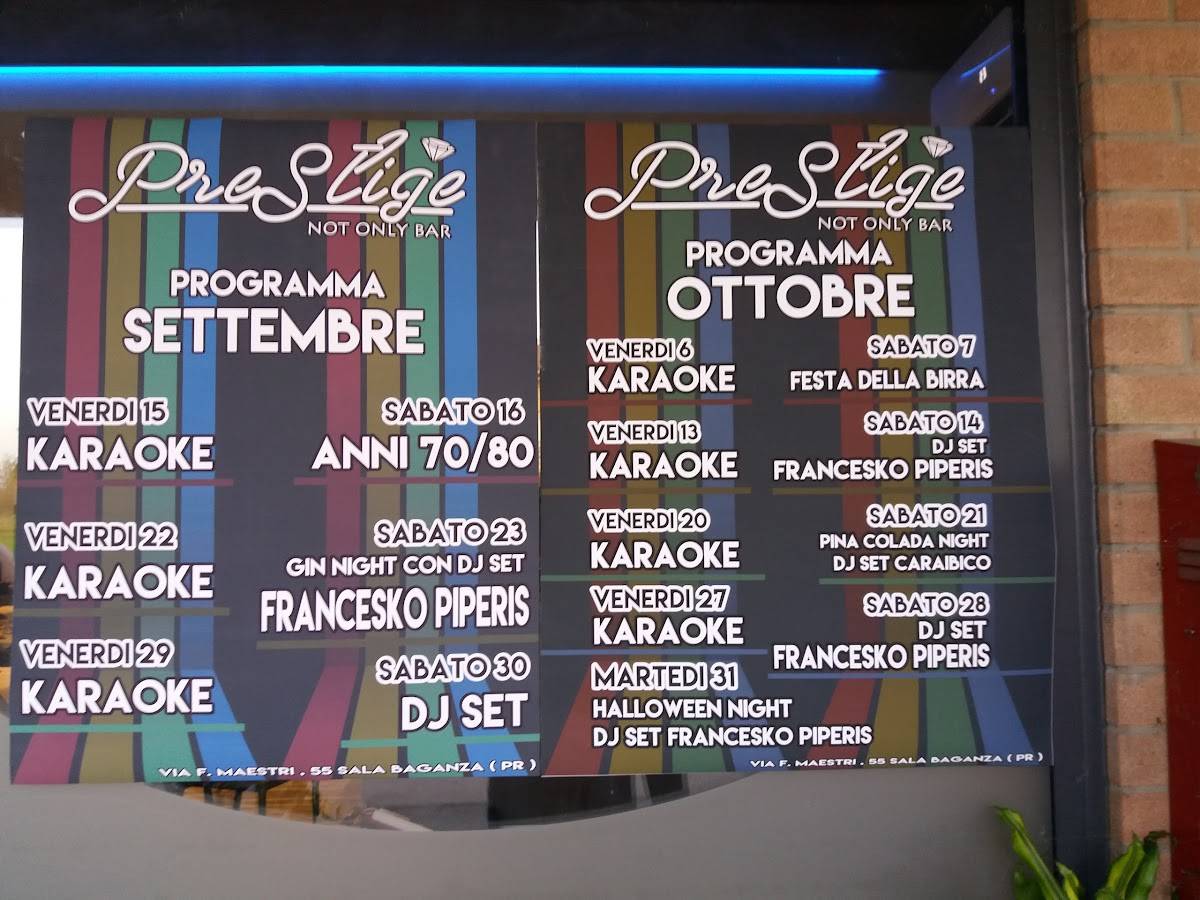 Menu au Prestige Pizzeria Bar, Sala Baganza