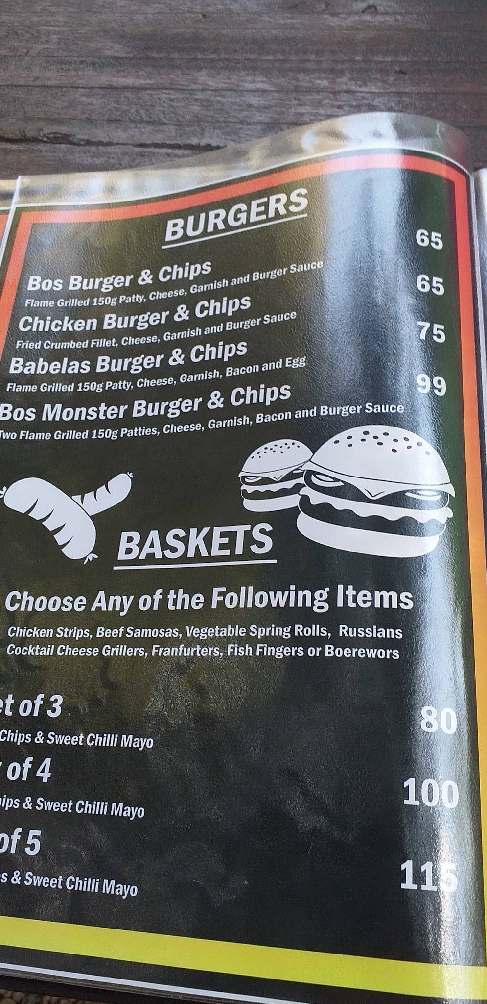 Menu at Die Bos Restaurant & Function Venue, Pretoria