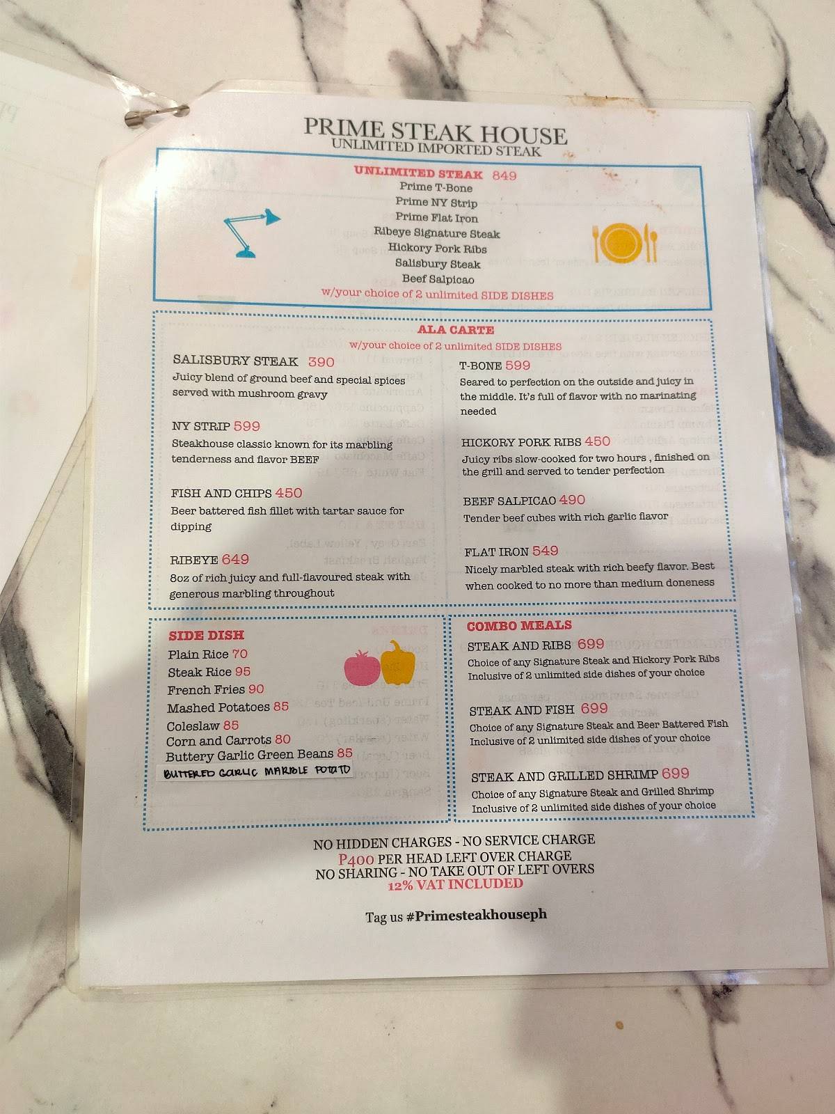 Menu at Prime Steak House - SM Pampanga restaurant, San Fernando