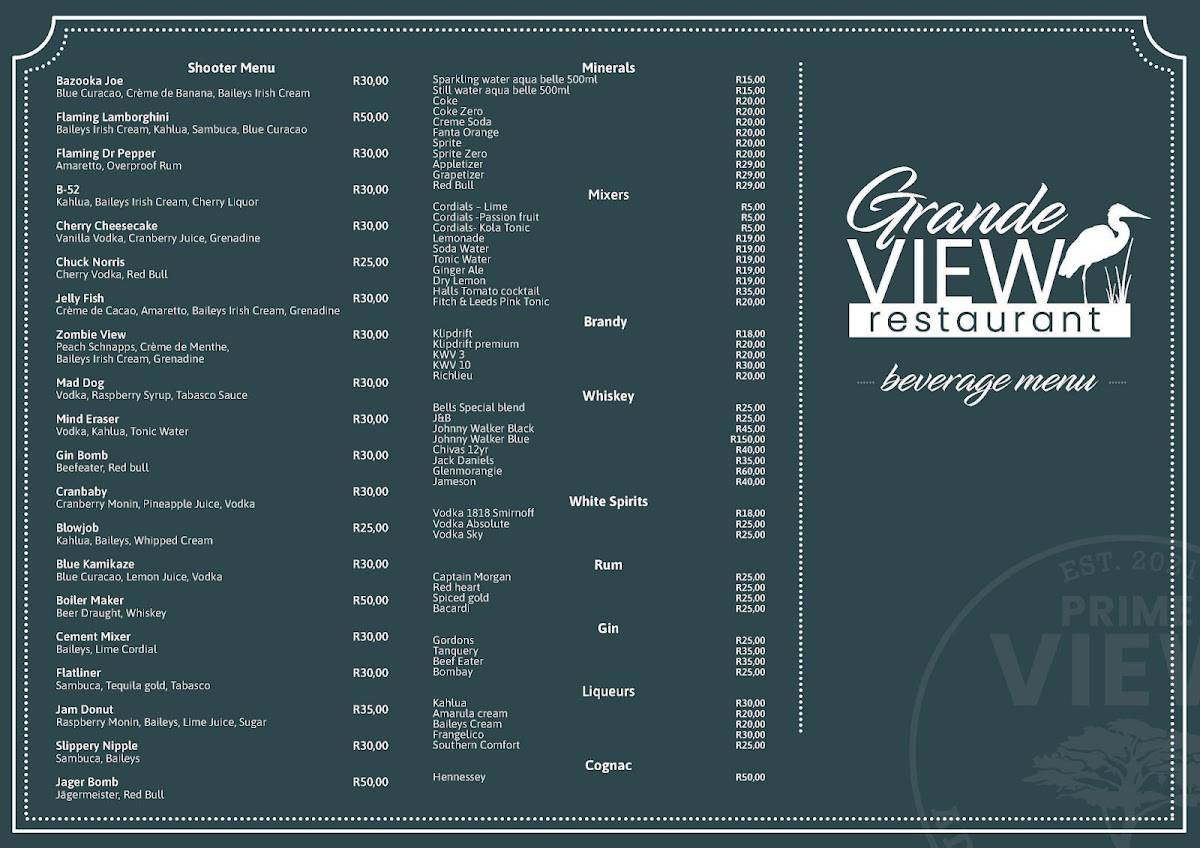 Menu at Prime View Adventure & Leisure restaurant, Olifantsfontein
