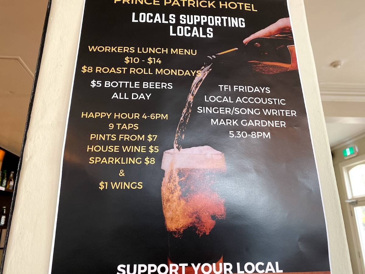 Menu at Prince Patrick Hotel pub & bar, Collingwood