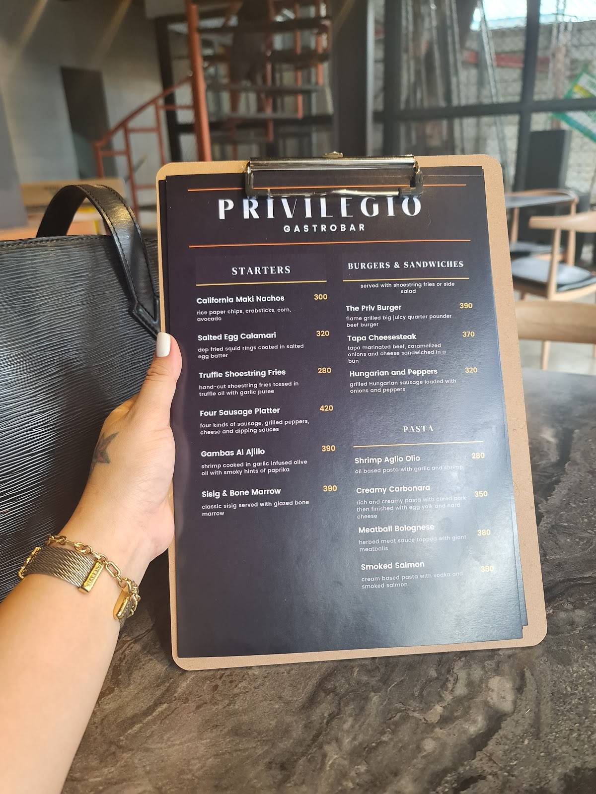 Menu at Privilegio Gastrobar, Quezon City