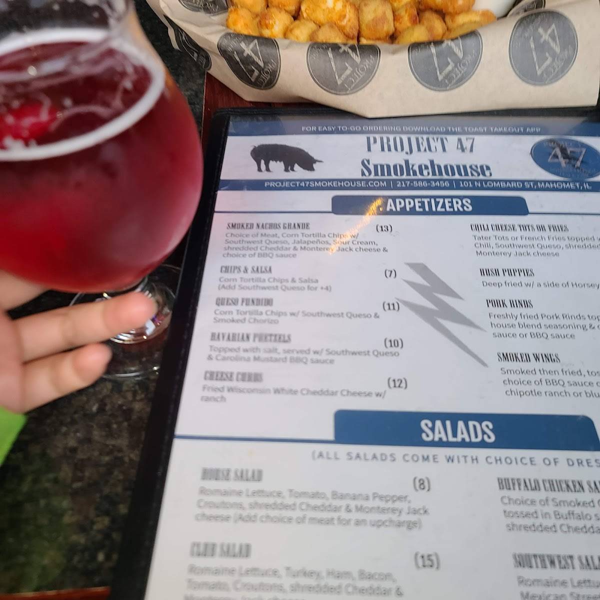 Menu at Project 47 Smokehouse pub & bar, Mahomet