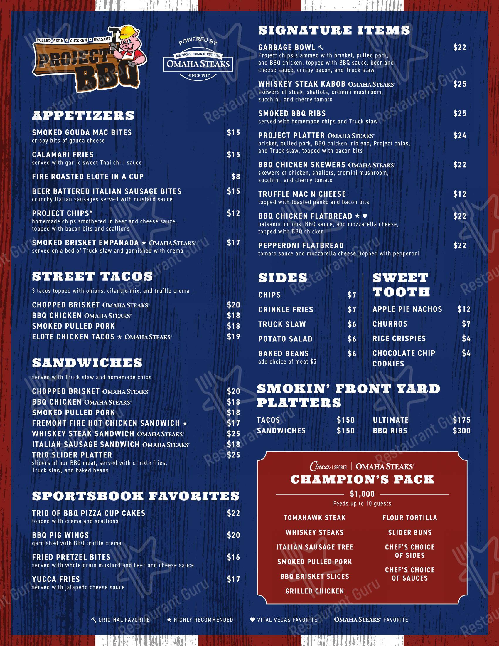 Menu at Project BBQ, Las Vegas