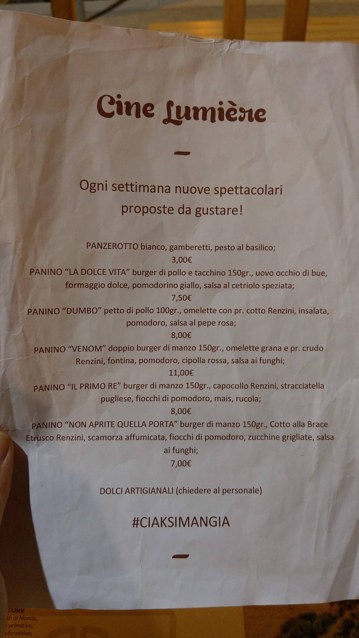 Menu da Cine Lumière pub & bar, Mola di Bari