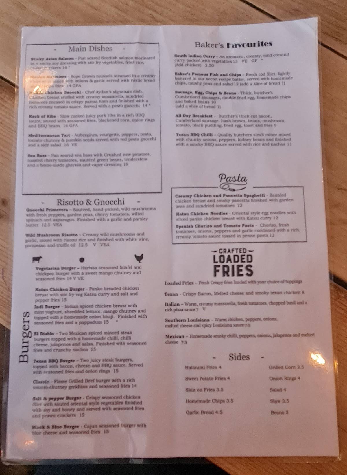 Menu at Baker's pub & bar, Bolton, 247 Blackburn Rd