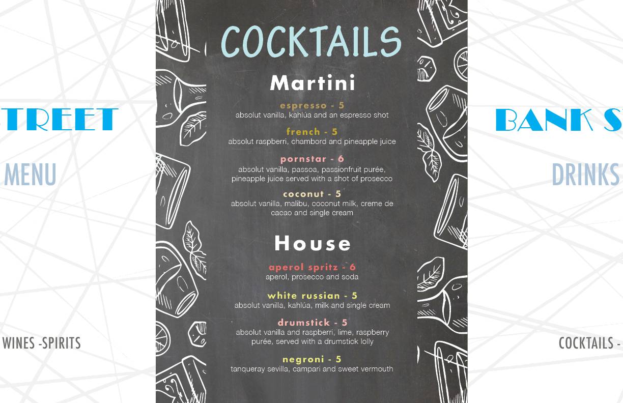 Menu at Bank Street Bar Kitchen, Glasgow