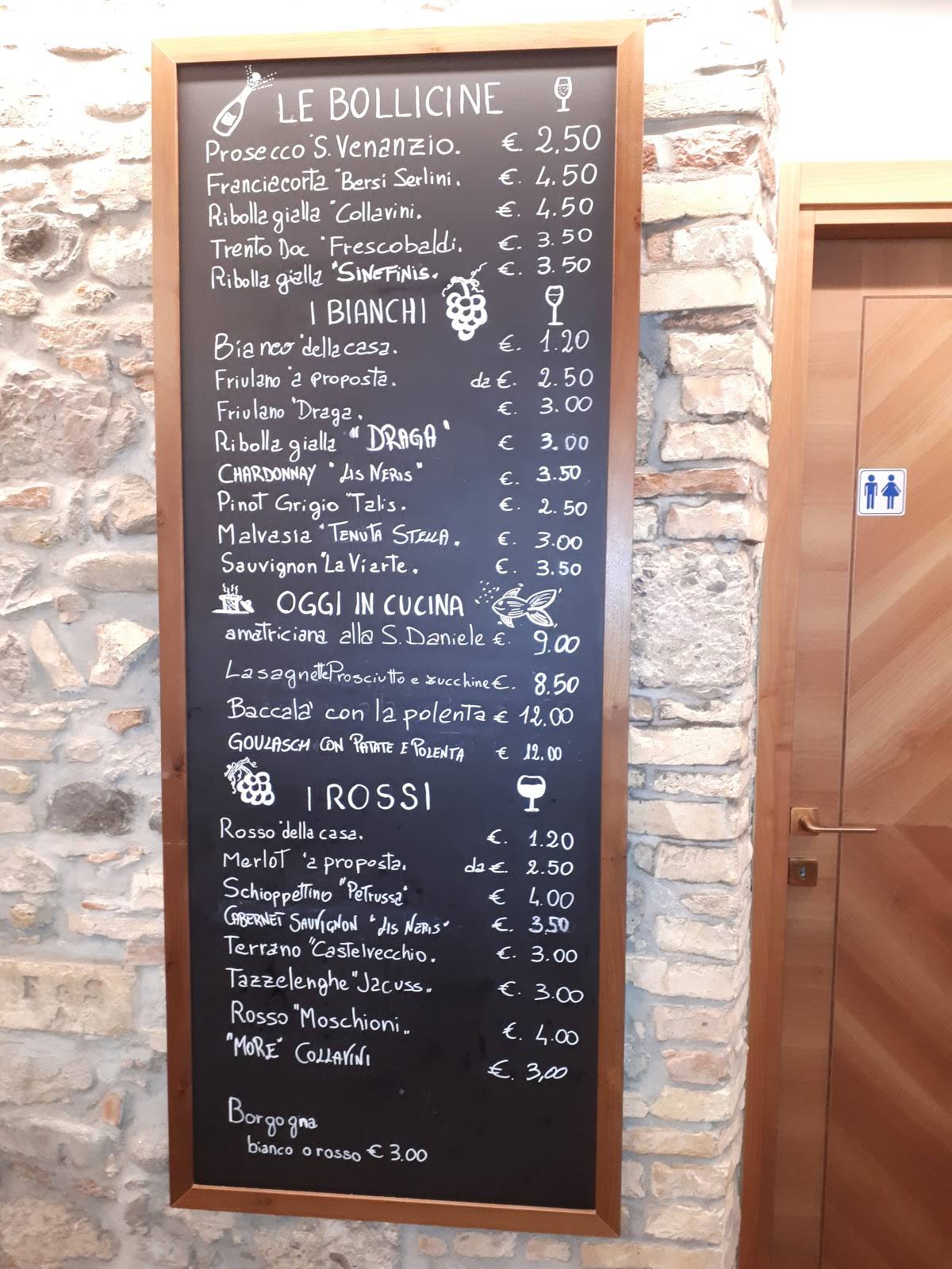 Menu da Bar Al Bersagliere, San Daniele del Friuli