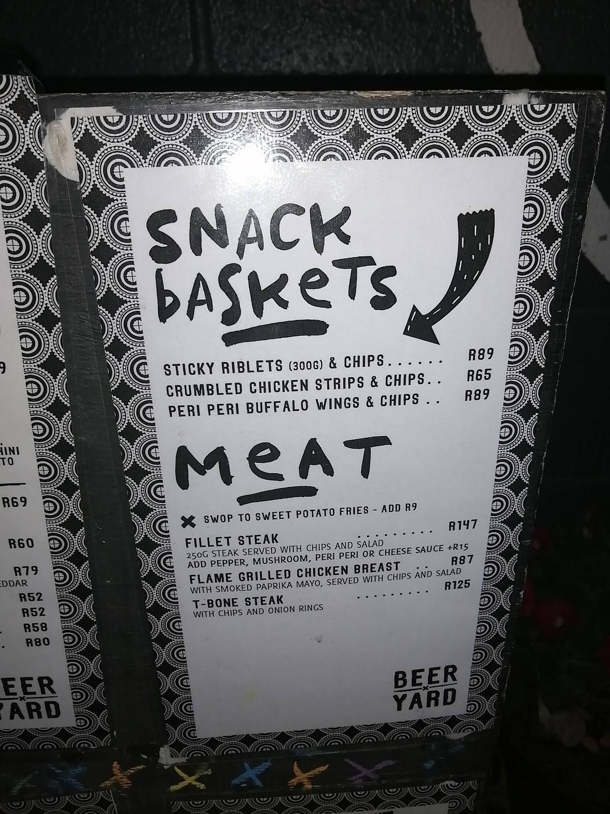 Menu at Beer Yard pub & bar, Port Elizabeth