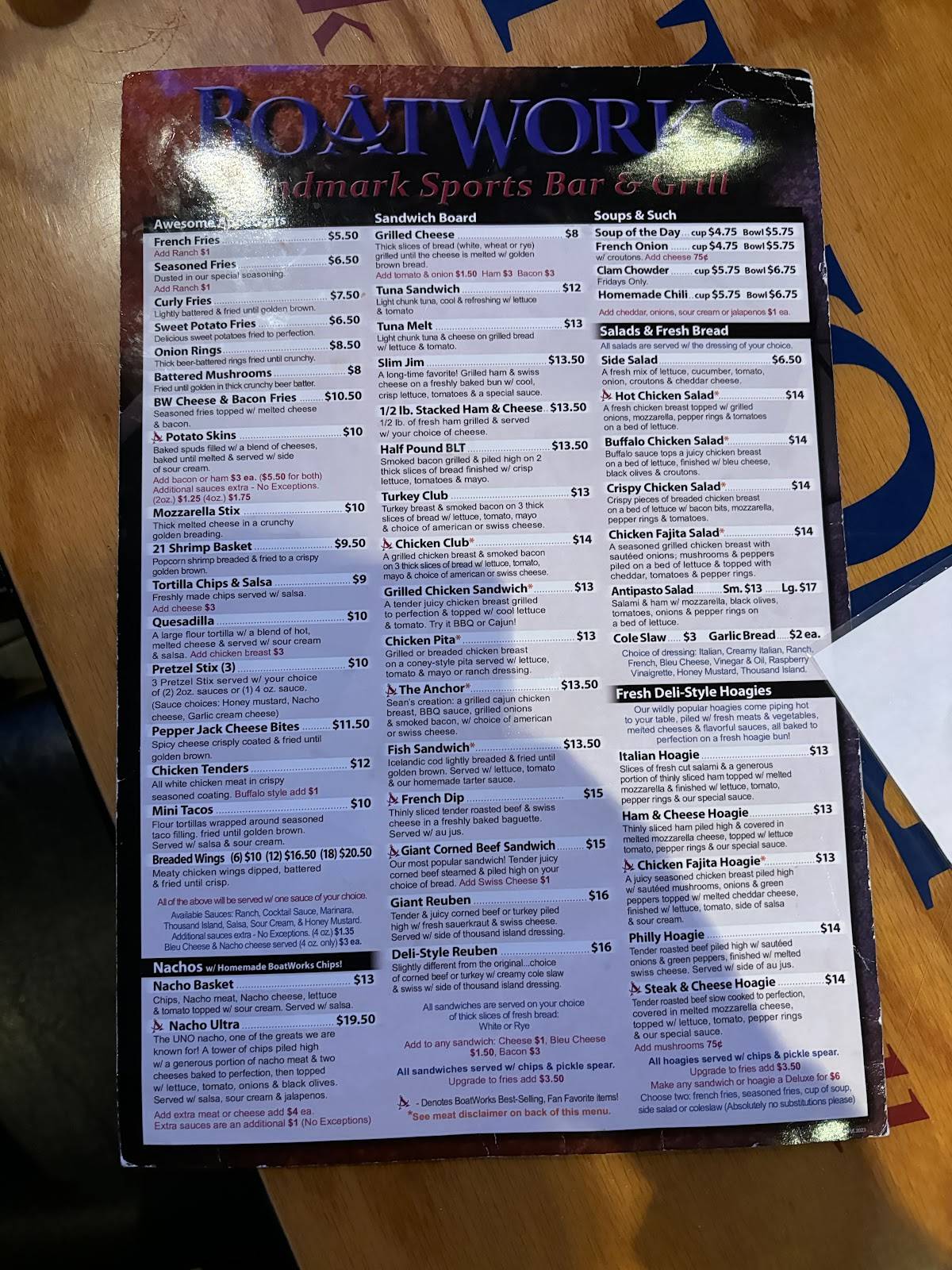 Menu at Boat Works pub & bar, Saint Clair Shores