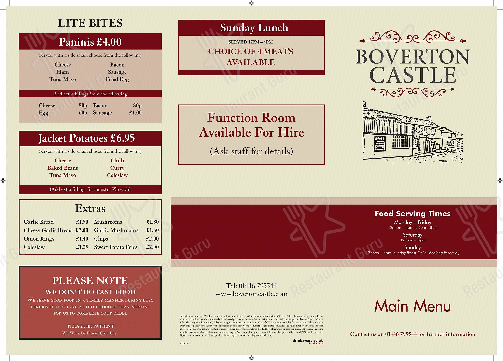 Menu at The Boverton Castle pub & bar, Llantwit Major