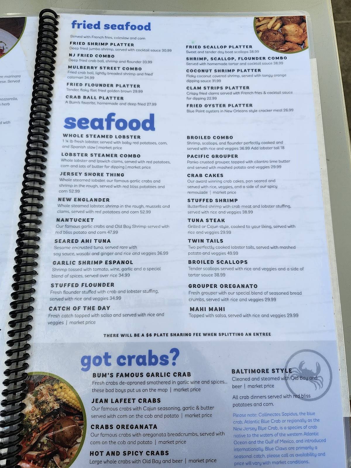 Menu at Bum Rogers Crab House & Tavern pub & bar, Seaside Park