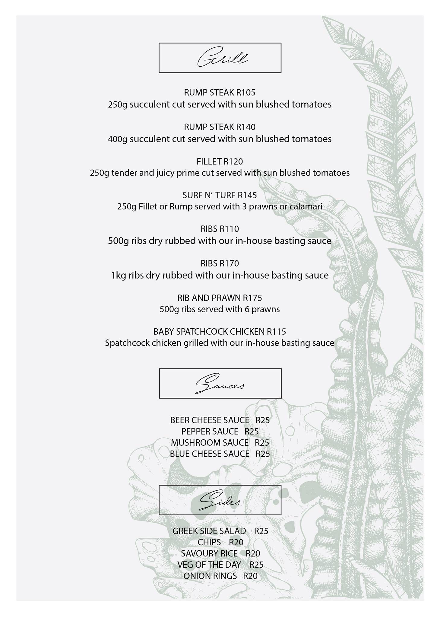 Menu at Chartroom Restaurant, Port Elizabeth, 1 Bridge Street