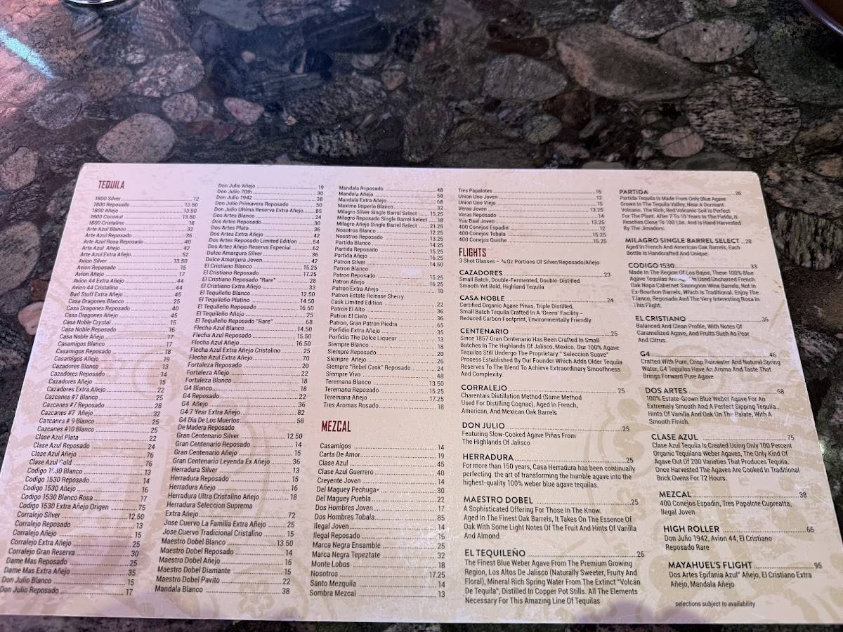 Menu at Chayo Mexican Kitchen + Tequila Bar, Las Vegas