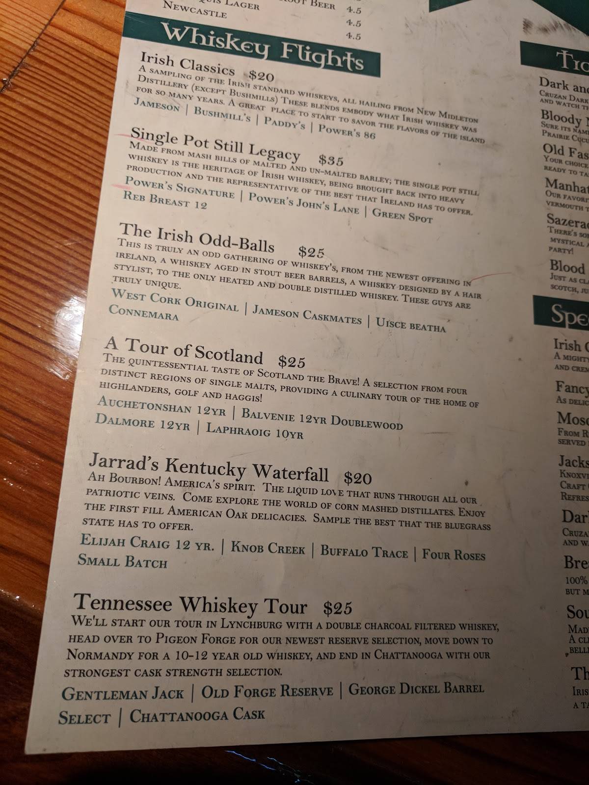 Menu at Clancy's Tavern & Whiskey House pub & bar, Knoxville