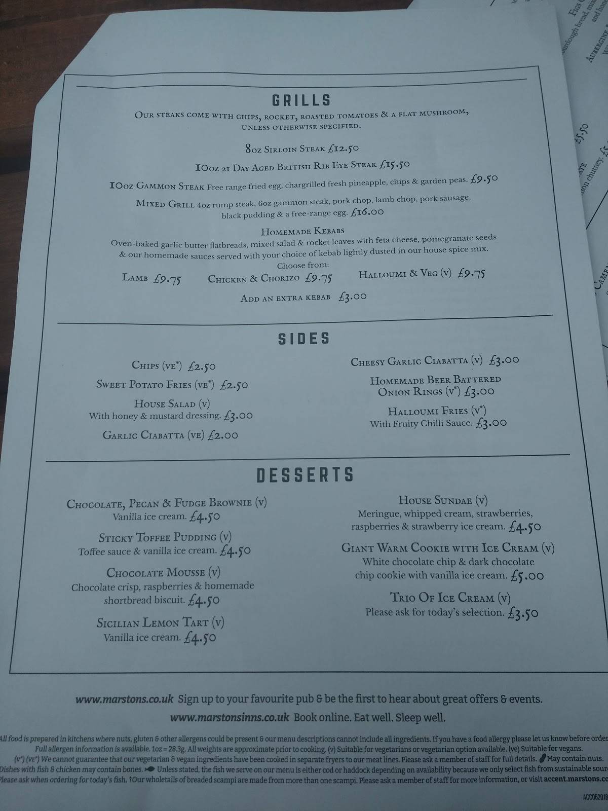 Menu at Clock Warehouse pub & bar, Derby