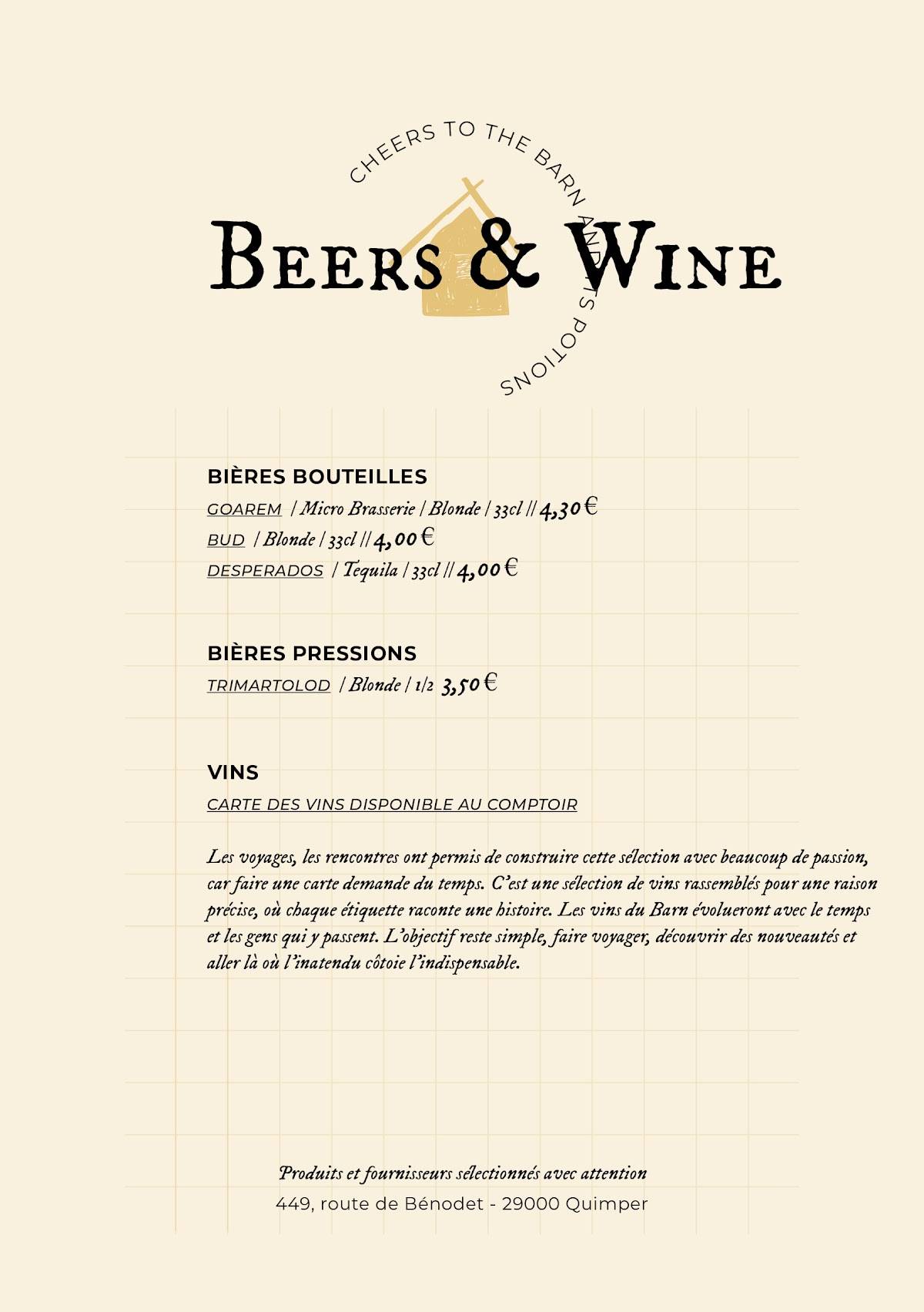 Menu at CLOVER HOUSE pub & bar, Quimper