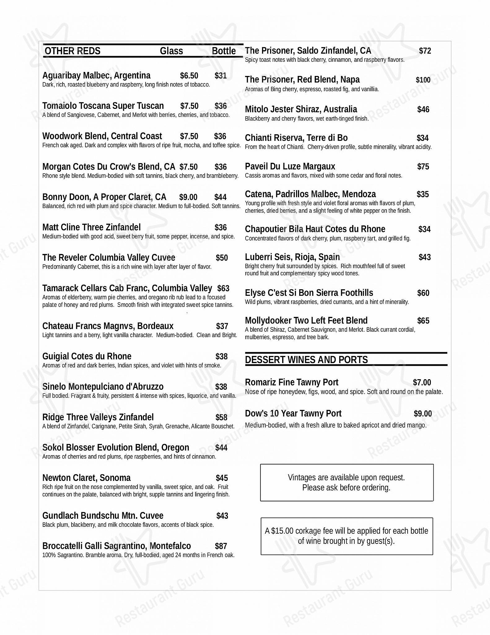 Menu at Cola's Restaurant, Columbia
