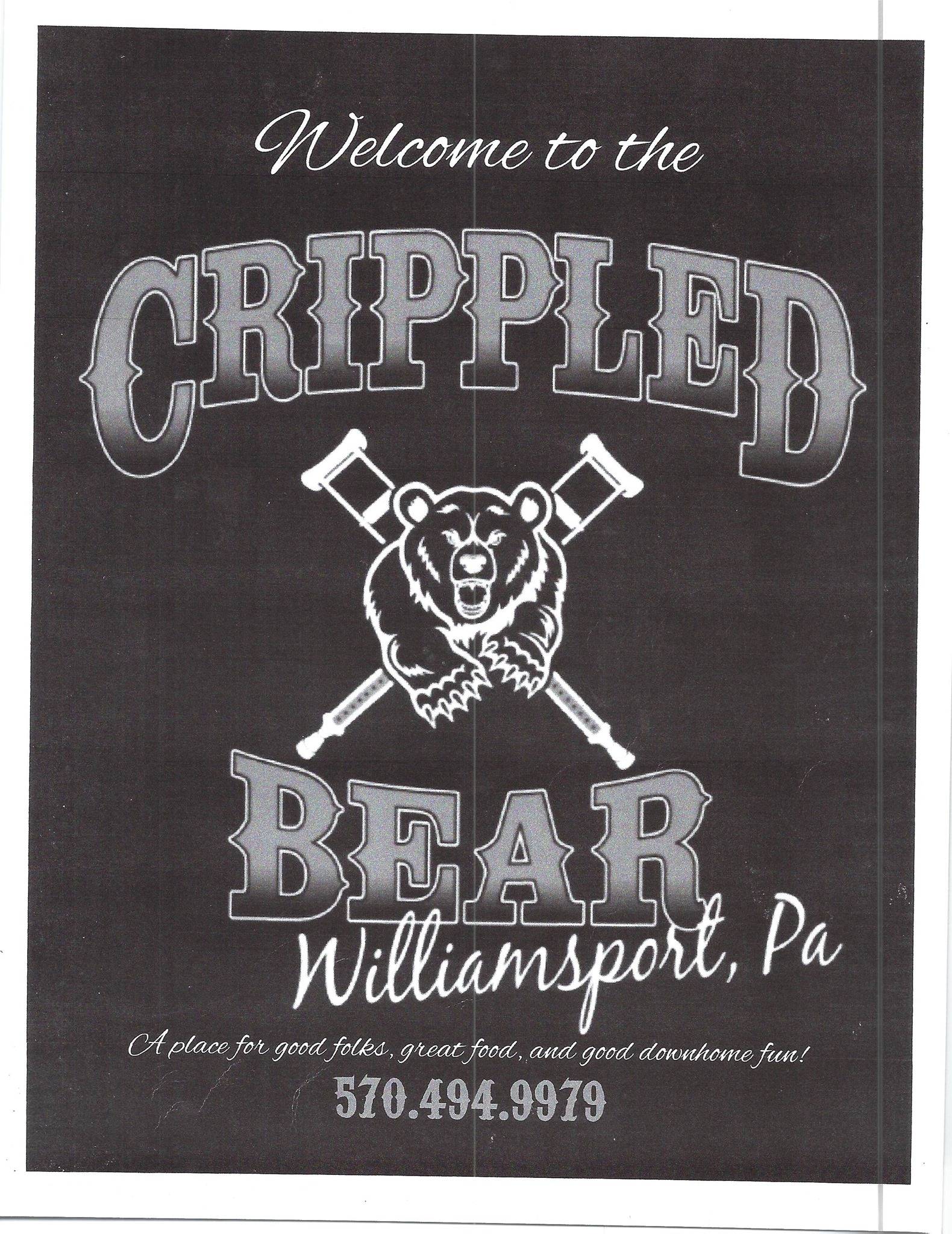 Menu at Crippled Bear Inn pub & bar, Williamsport, Lycoming Creek Rd