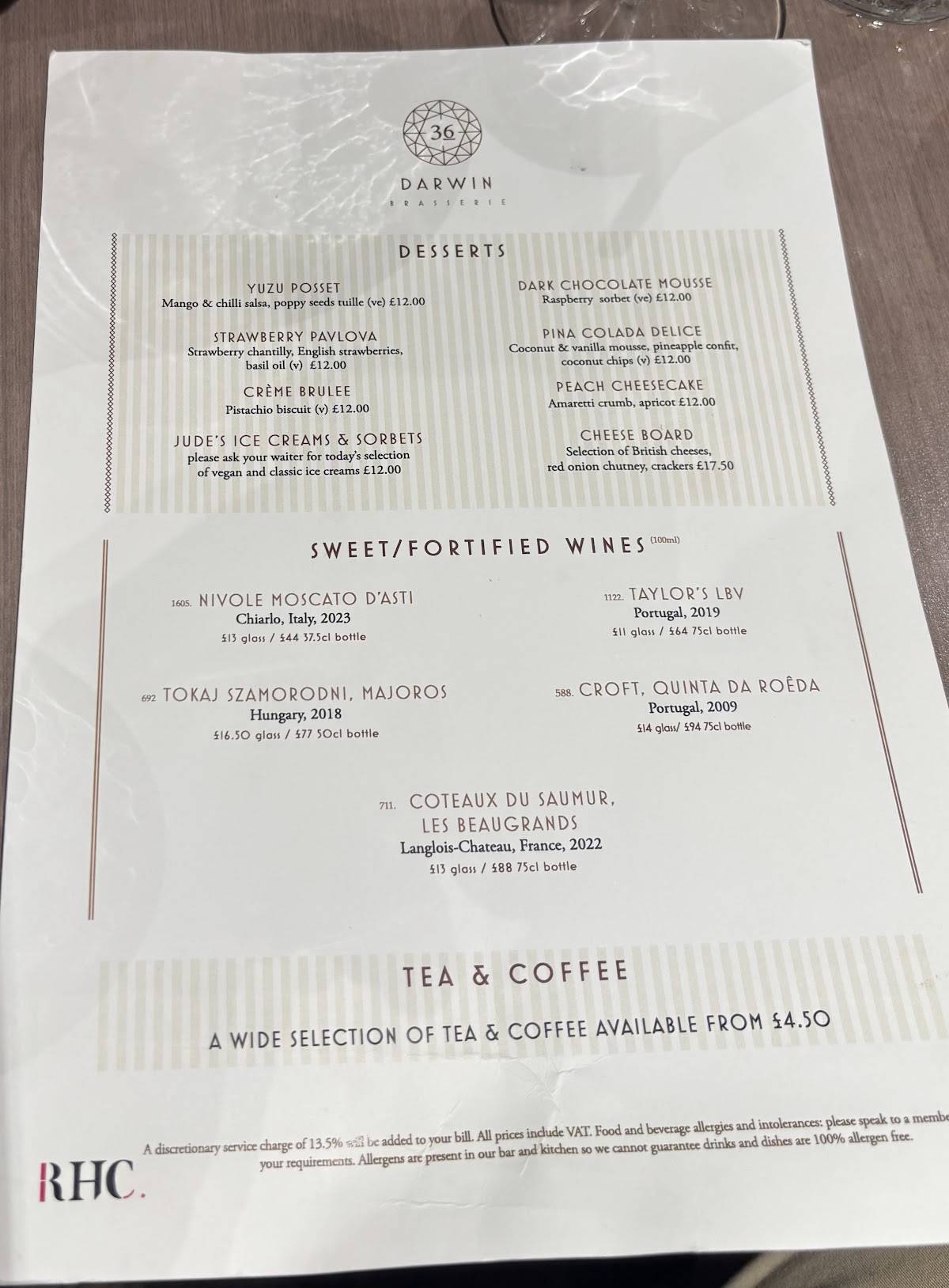 Menu at Darwin Brasserie pub & bar, London, Level 36