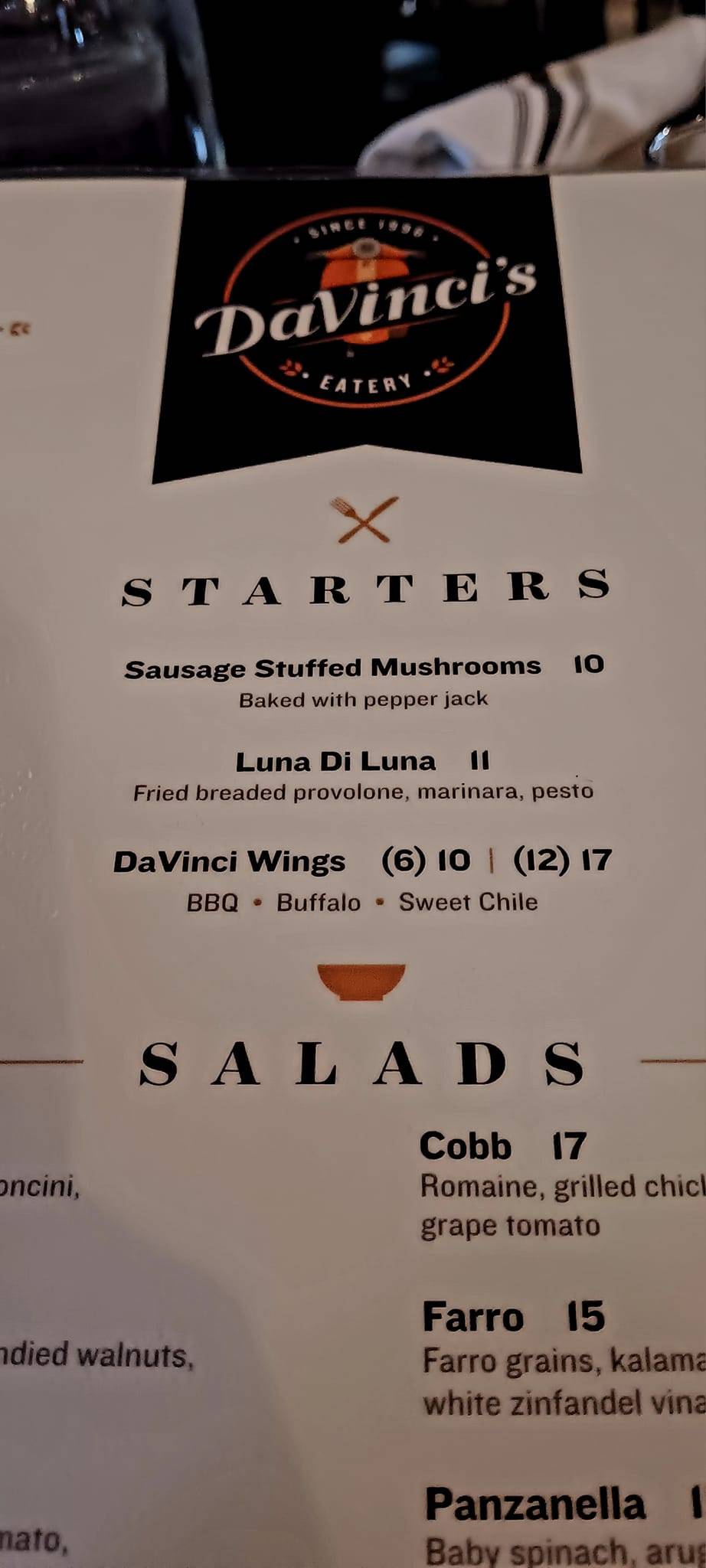 Menu at Davinci's Eatery pub & bar, Lewiston, 150 Mill St