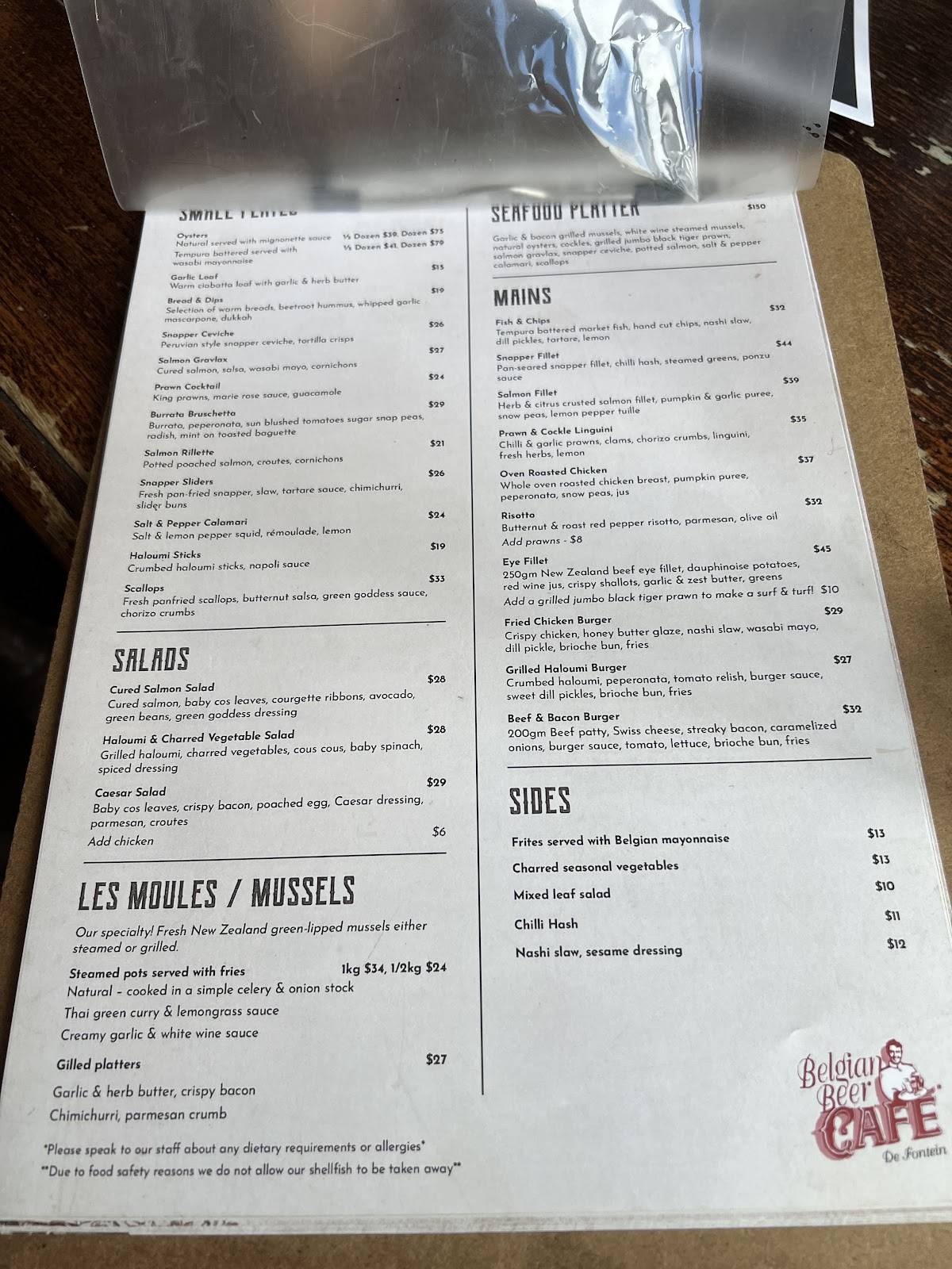 Menu at De Fontein Belgian Beer Café pub & bar, Auckland