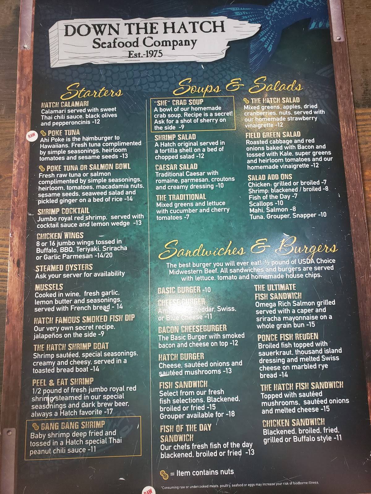 Menu at Down the Hatch Seafood Company pub & bar, Ponce Inlet, Front St