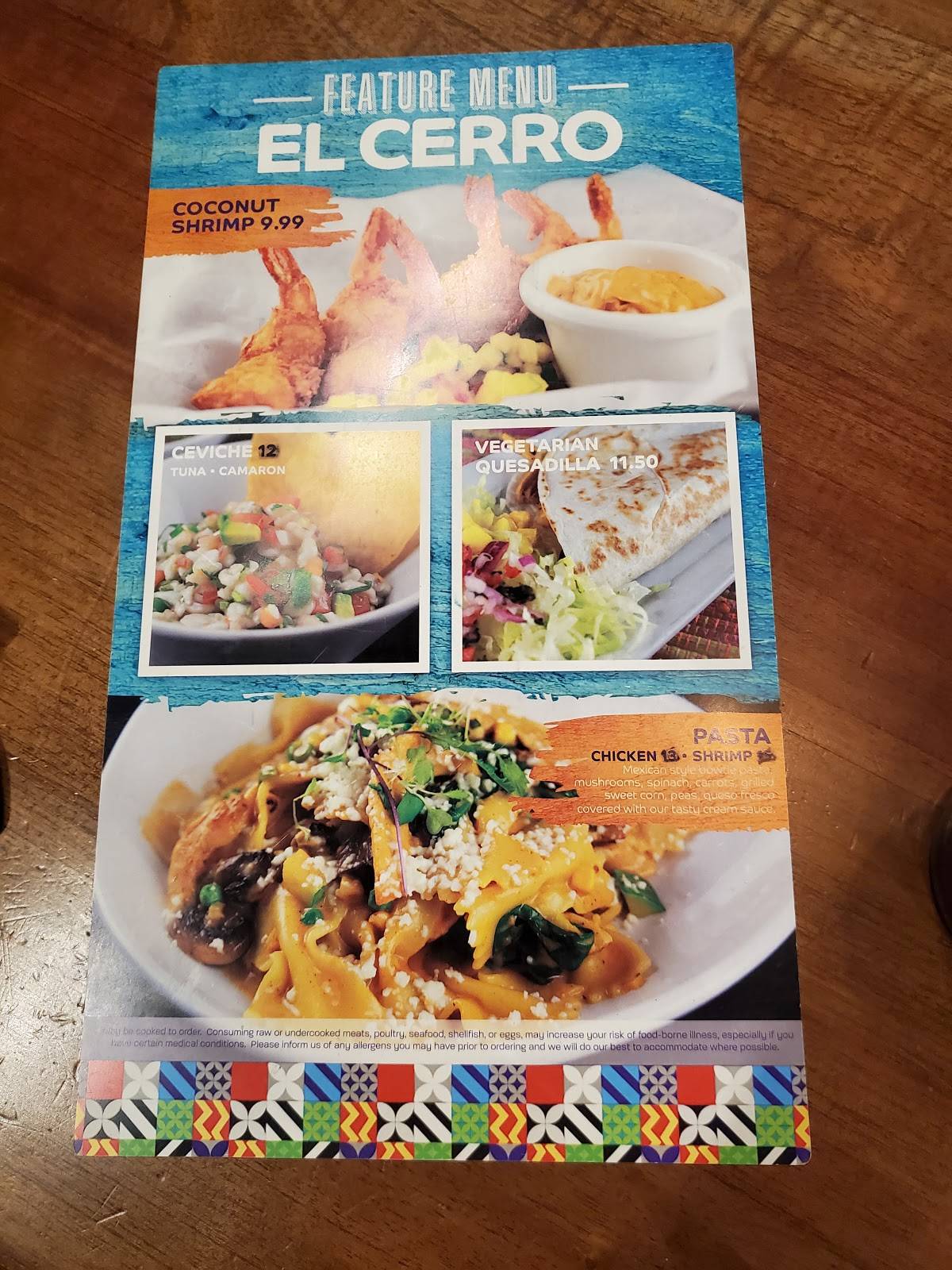 Menu at El Cerro Mexican Bar & Grill, Myrtle Beach, 29th Ave N
