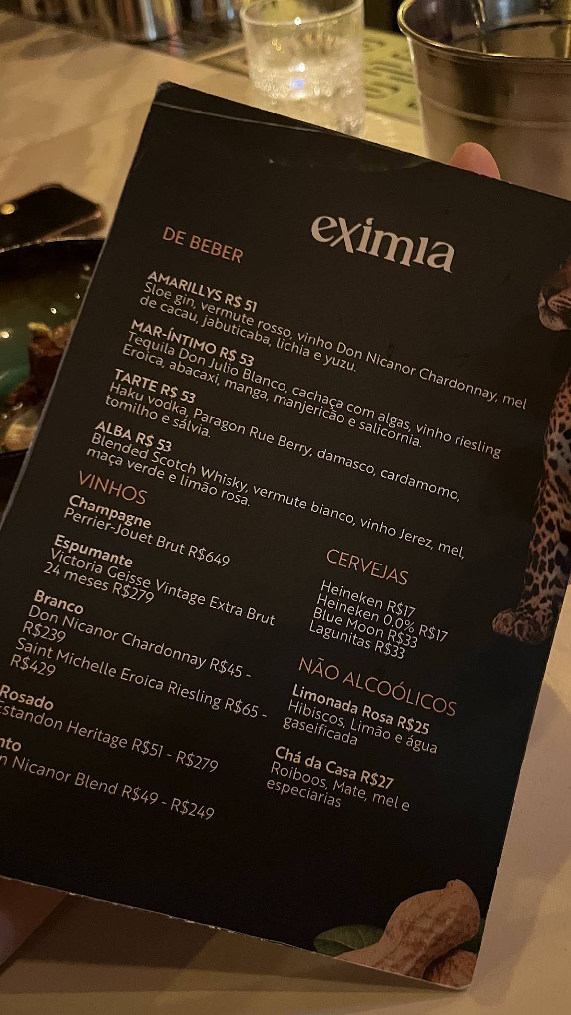 Menu em Exímia Bar, São Paulo