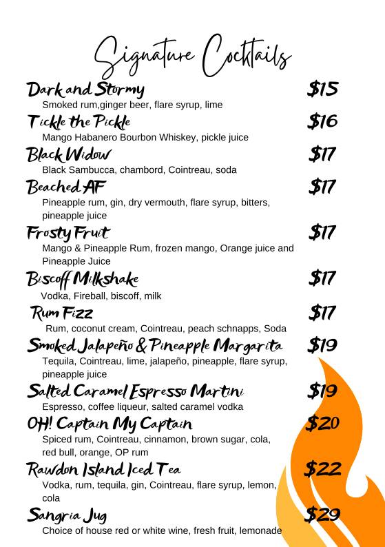 Menu at Flare Restaurant, Port Macquarie