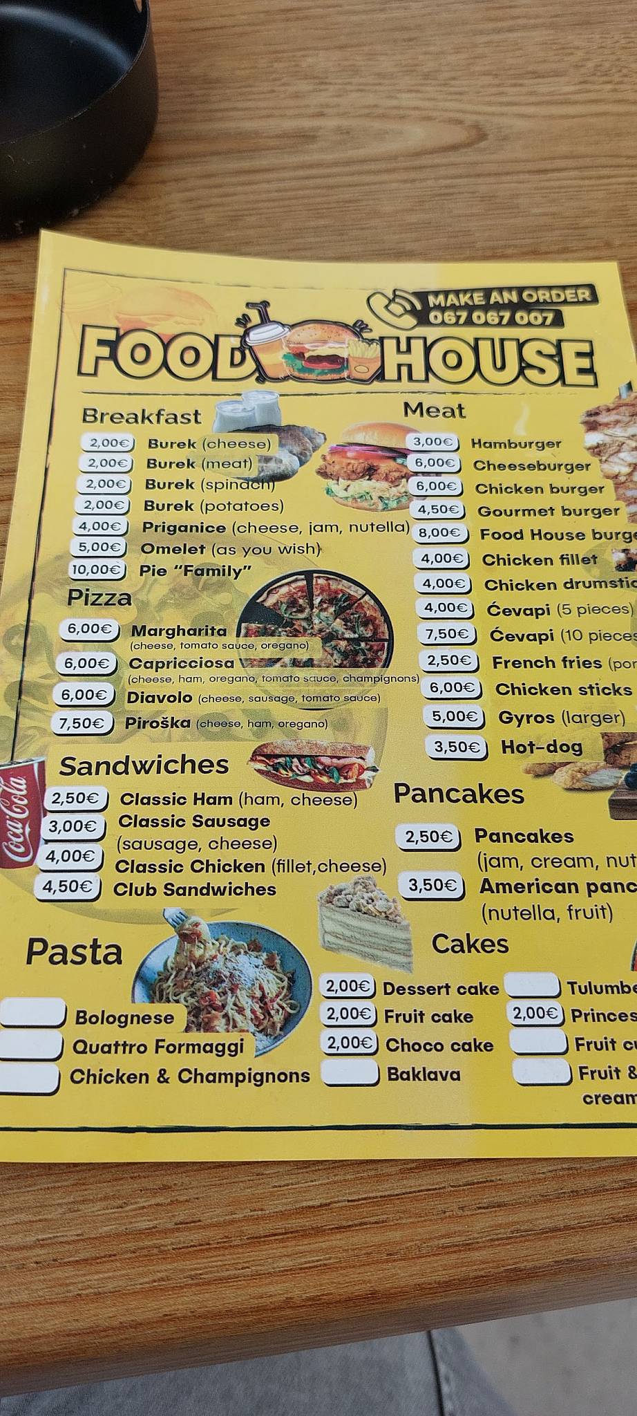 Menu at Food House pub & bar, Montenegro