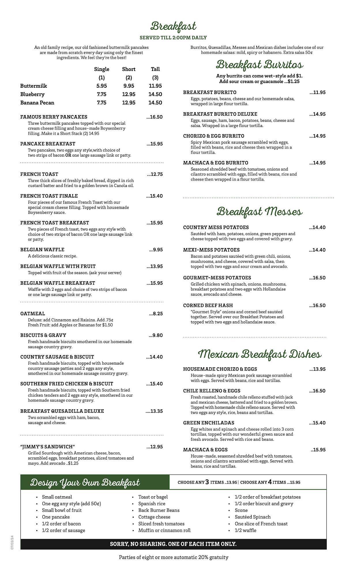 Menu at Gourmet Pie & Cafe, Los Alamitos