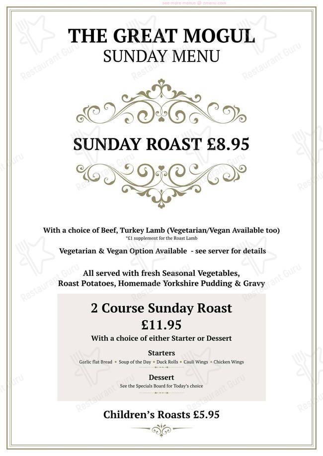 Menu at Great Mogul pub & bar, Maghull, 31 Station Rd