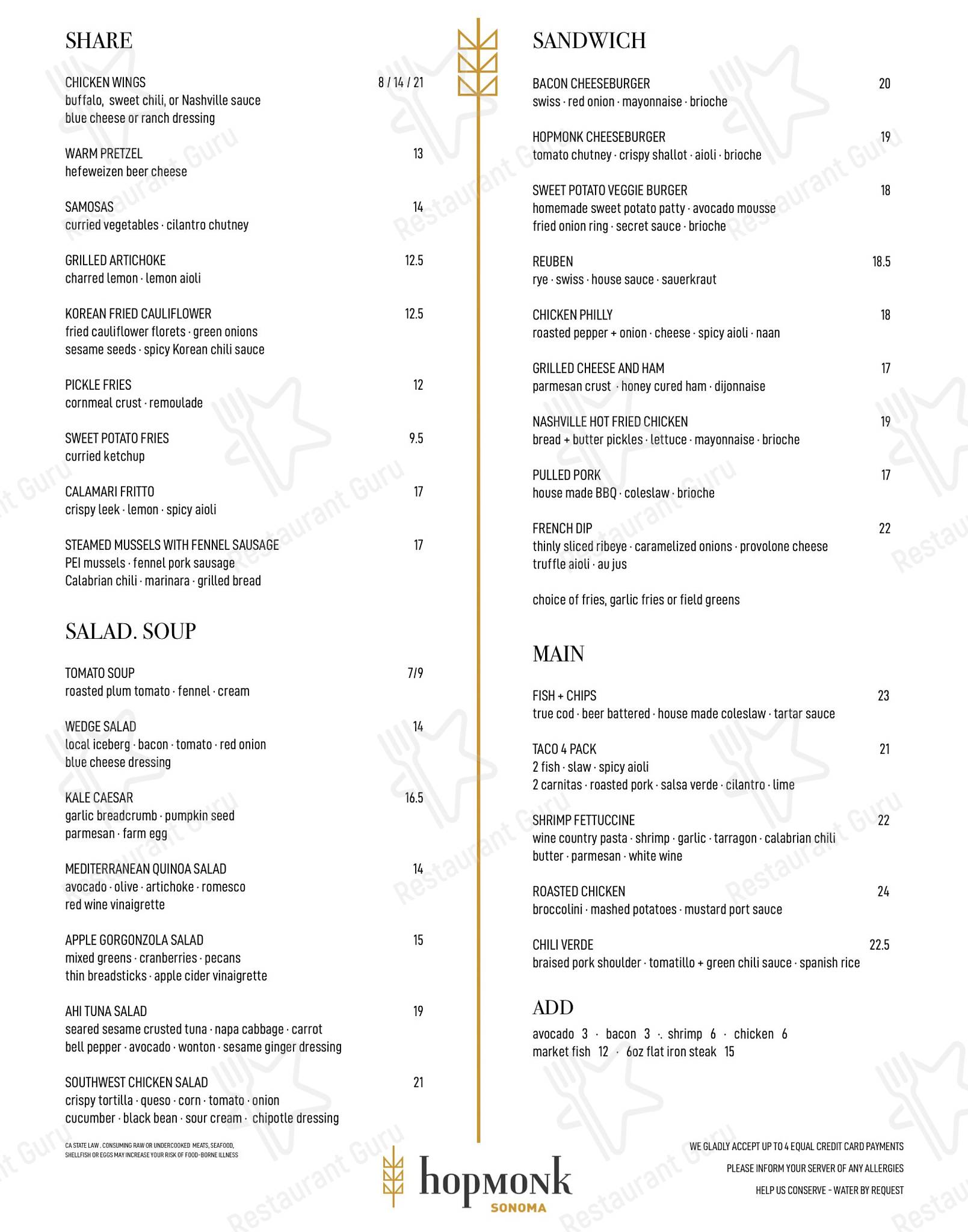 Menu at HopMonk Tavern Novato pub & bar, Novato