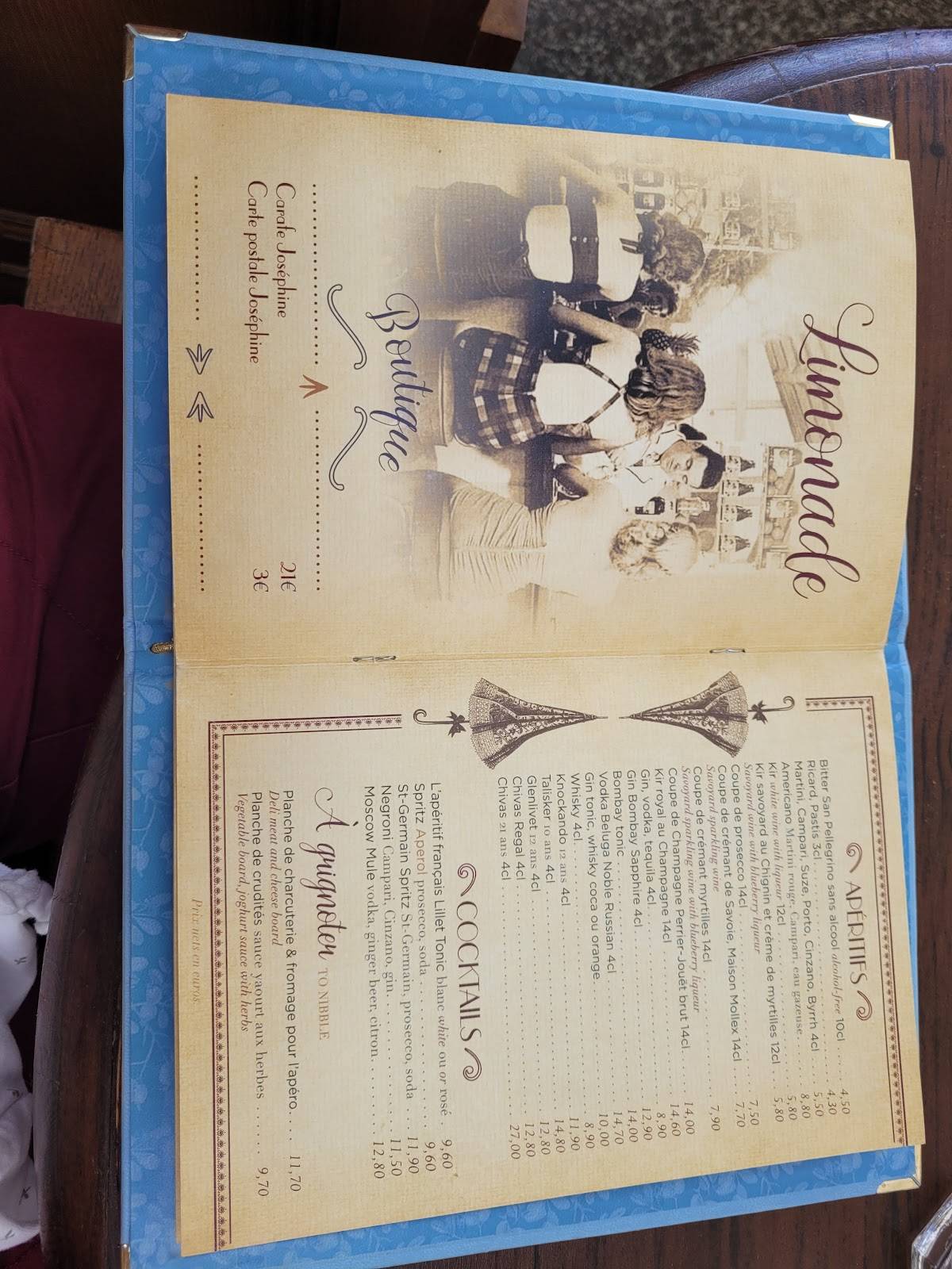 Menu at Josephine Restaurant, Chamonix
