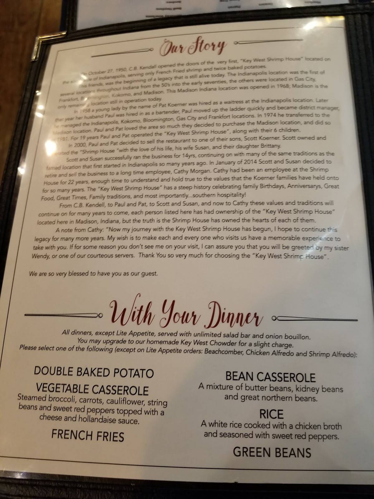 Menu at Key West Shrimp House pub & bar, Madison, 117 Ferry St
