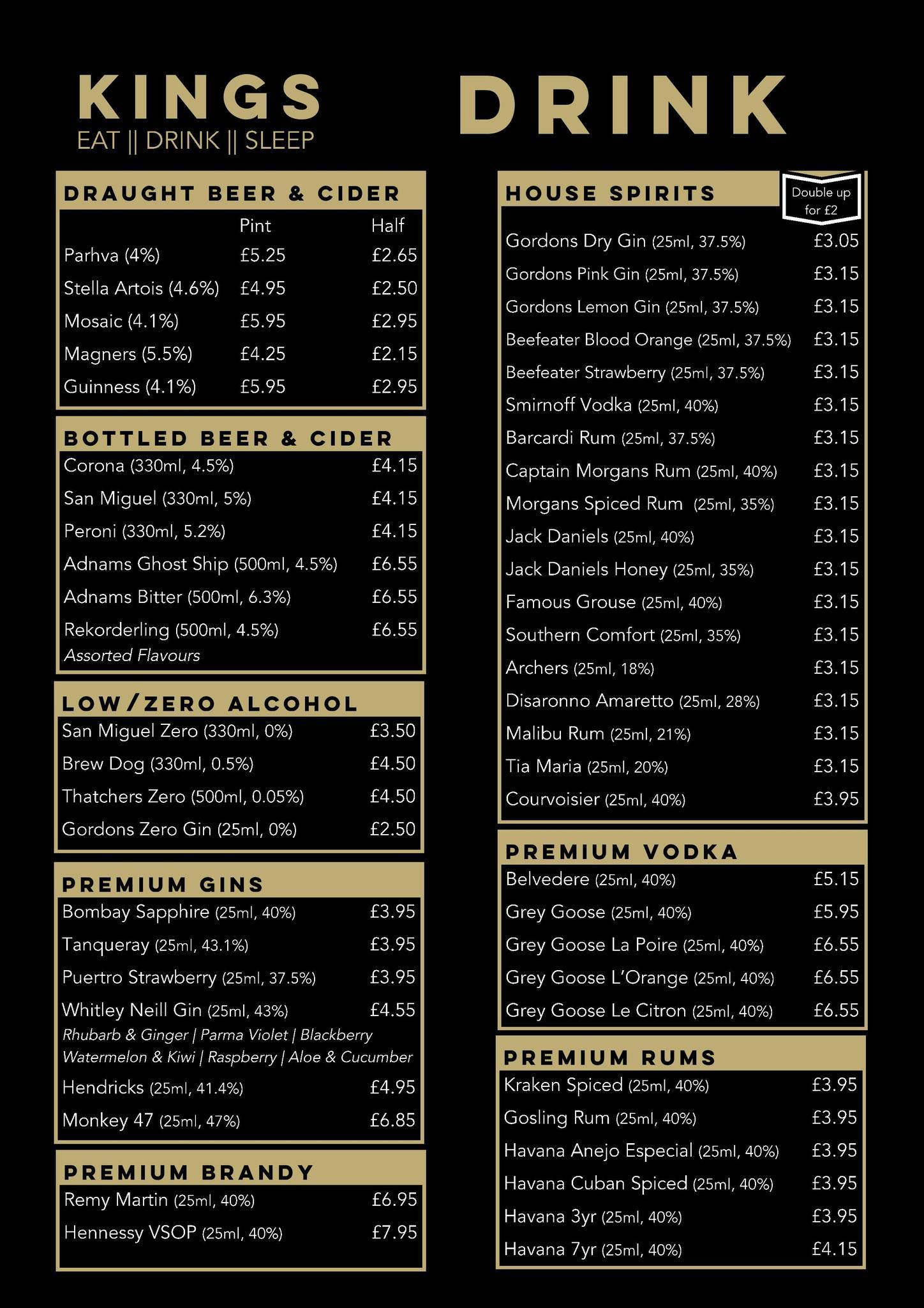 Menu at Kings Newmarket pub & bar, Newmarket